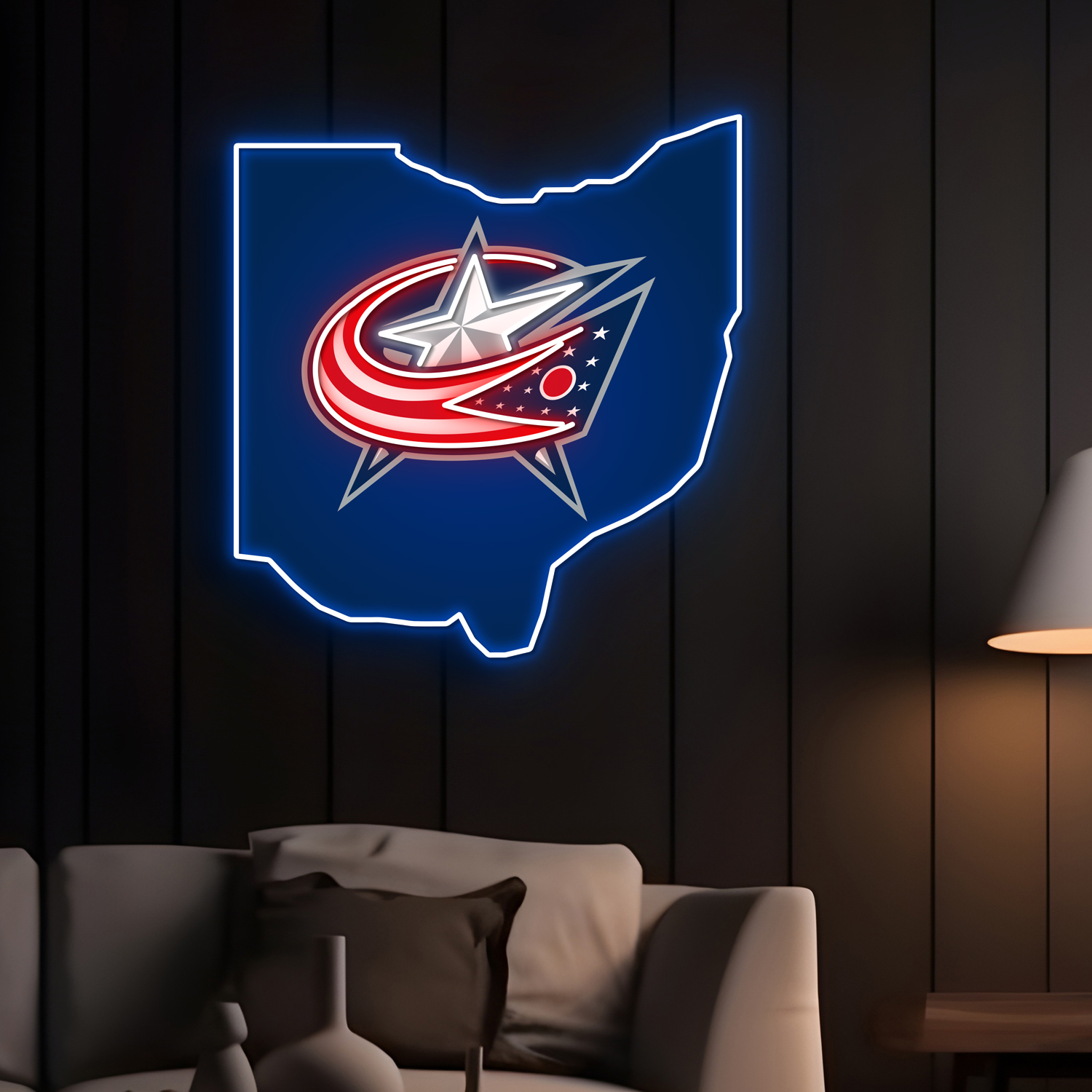 Columbus Blue Jackets Ohio State Map Acrylic Artwork LED Neon Sign NHL ...