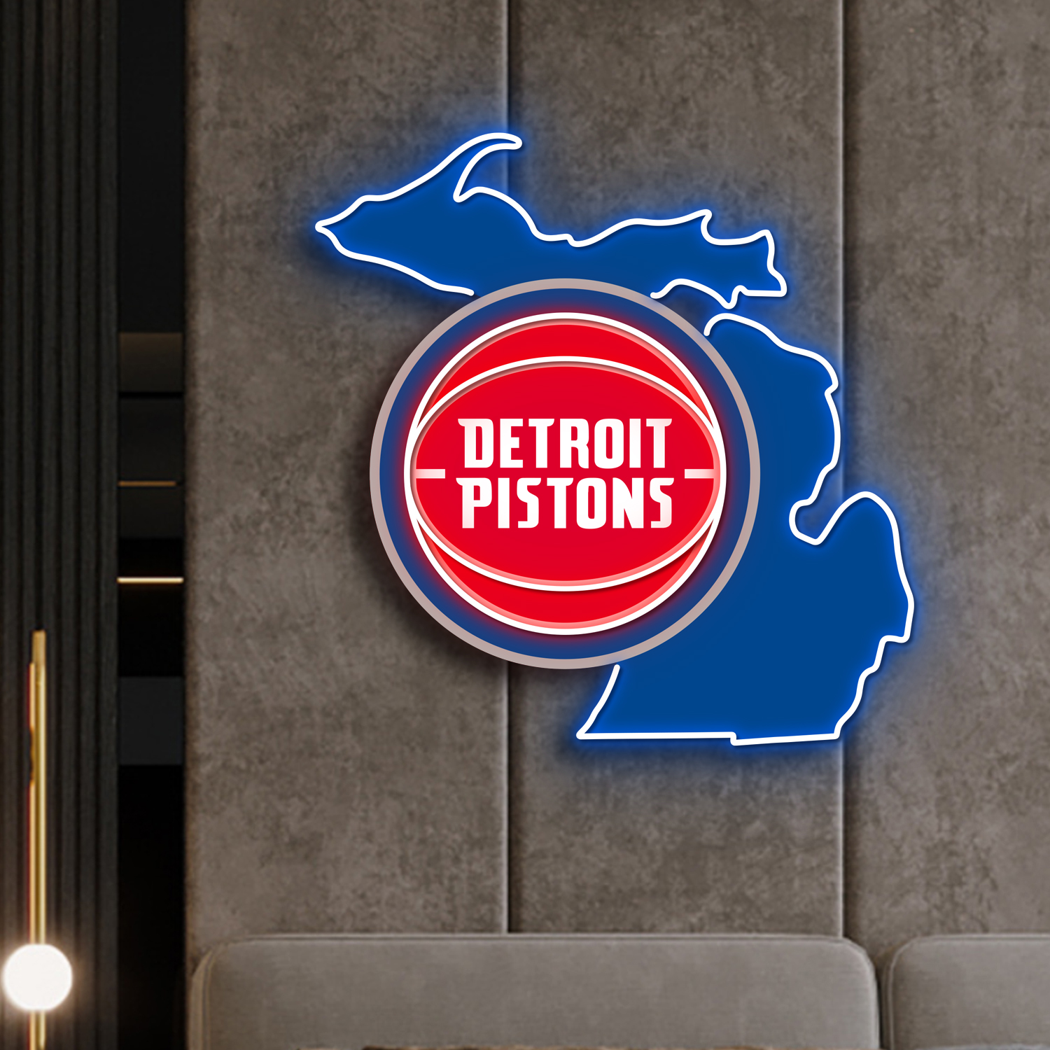Detroit Pistons Detroit State Map Acrylic Artwork LED Neon Sign NBA ...