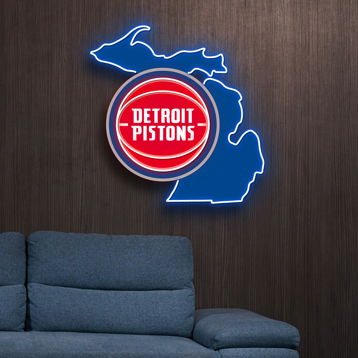 Detroit Pistons Detroit State Map Acrylic Artwork LED Neon Sign NBA ...