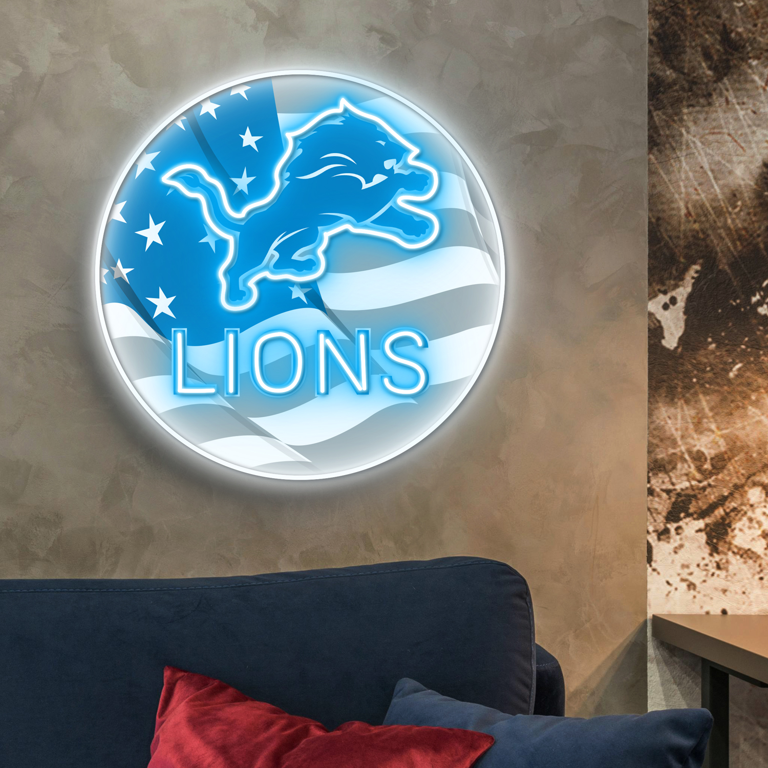 US Flag Detroit Lions NFL Acrylic LED Neon Sign American Football Home ...