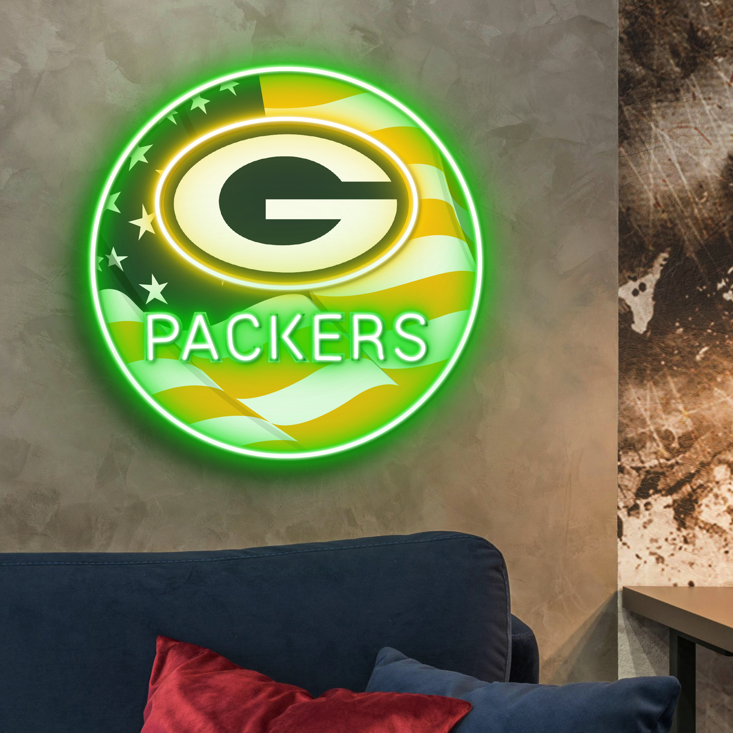 US Flag Green Bay Packers NFL Acrylic LED Neon Sign American Football ...